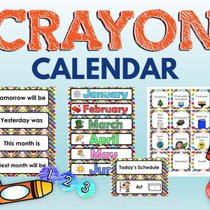 Editable Classroom Calendar in Crayon Theme, Crayon Classroom Decor ...