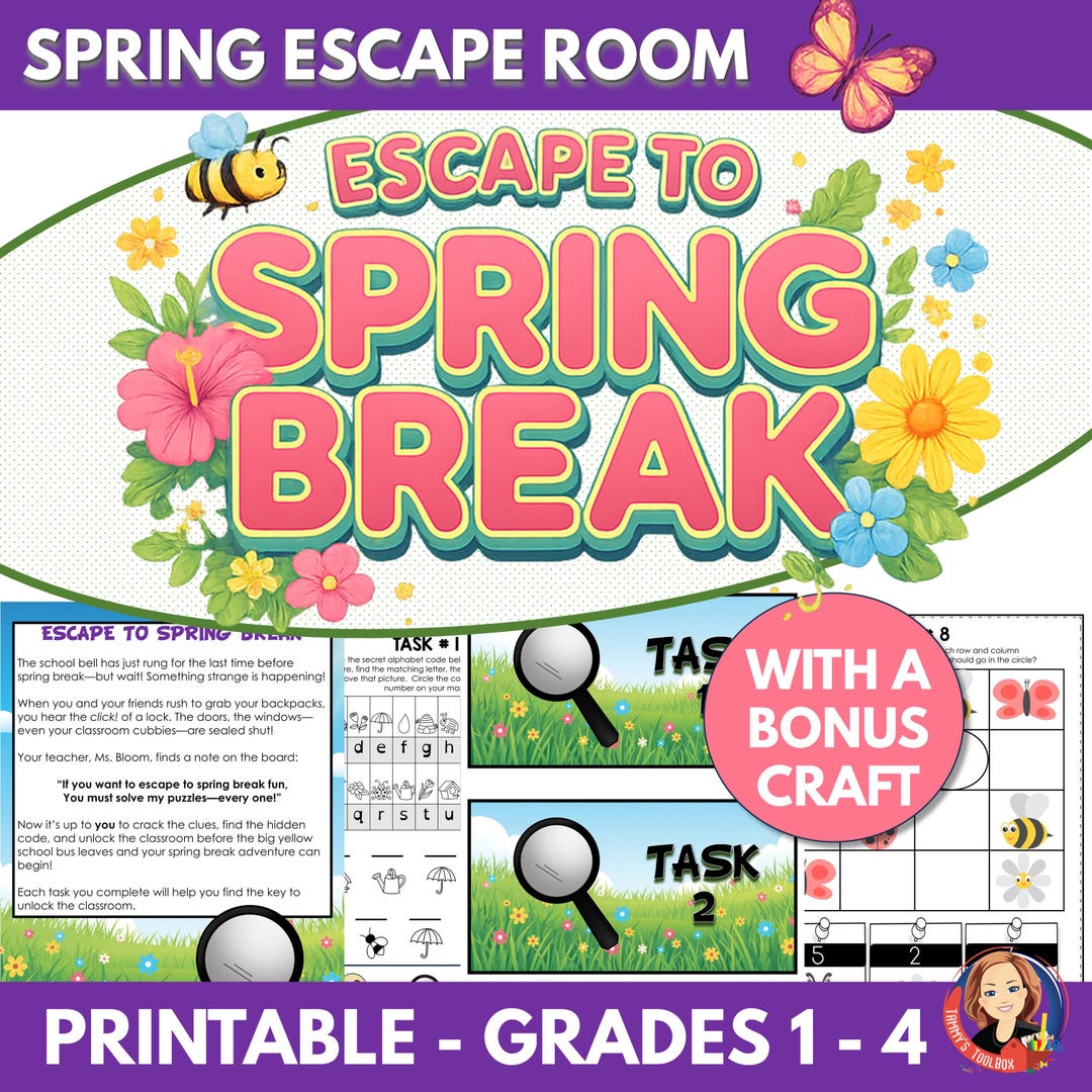 Escape to Spring Break Printable Classroom Escape Room Game With Craft ...
