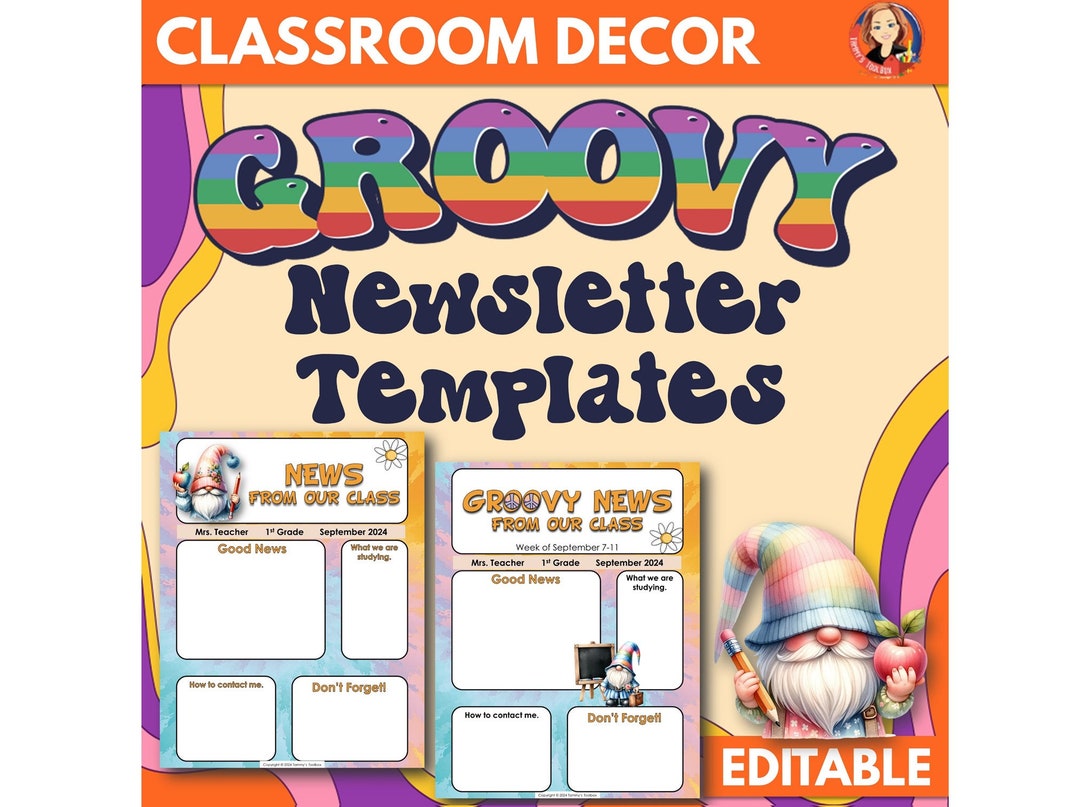 Groovy Gnomes Retro Classroom Newsletter Templates - Editable. Back to ...