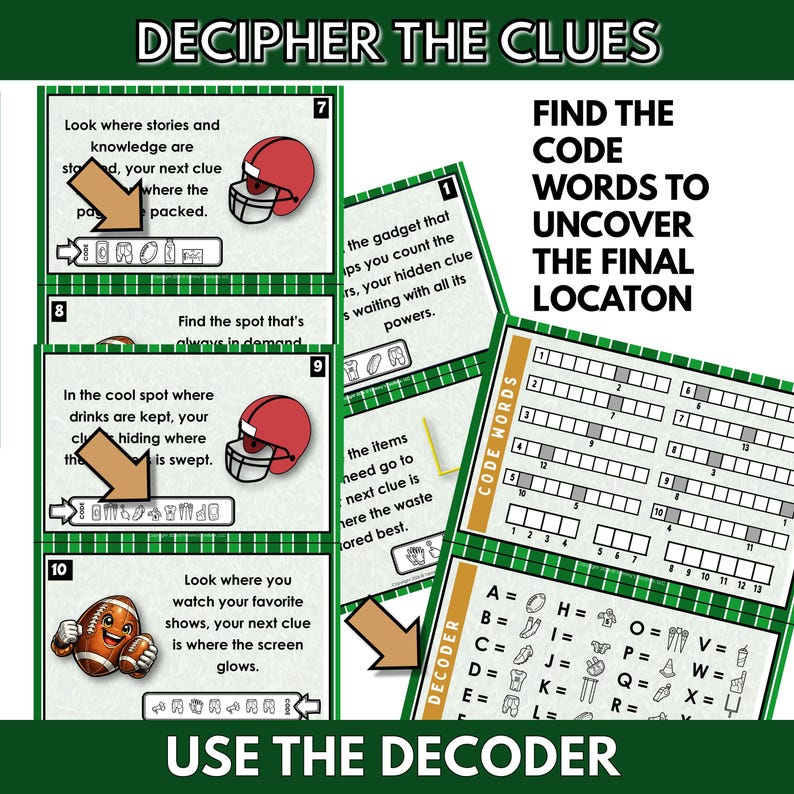 Halftime Locker Room Football Scavenger Hunt, Printable Puzzle Game for ...