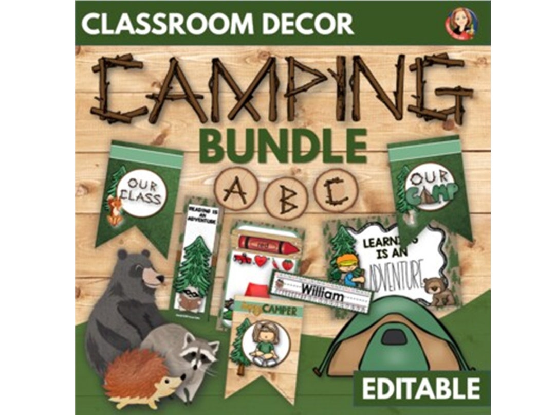 Editable Camping Classroom Decor Bundle With Woodland Animals, Rustic ...