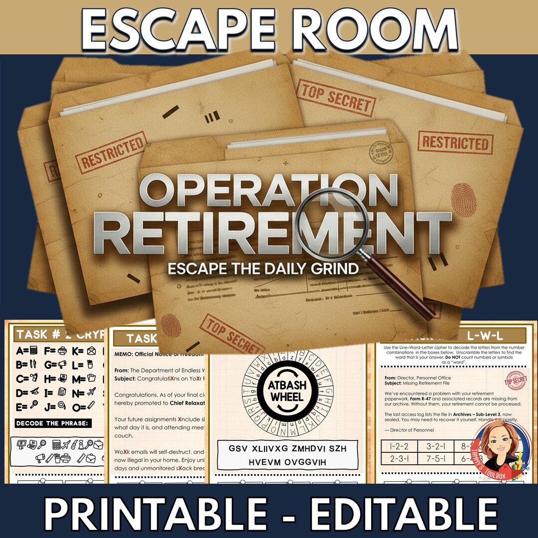 Retirement Escape Room Printable Game, Retirement Party Activity ...