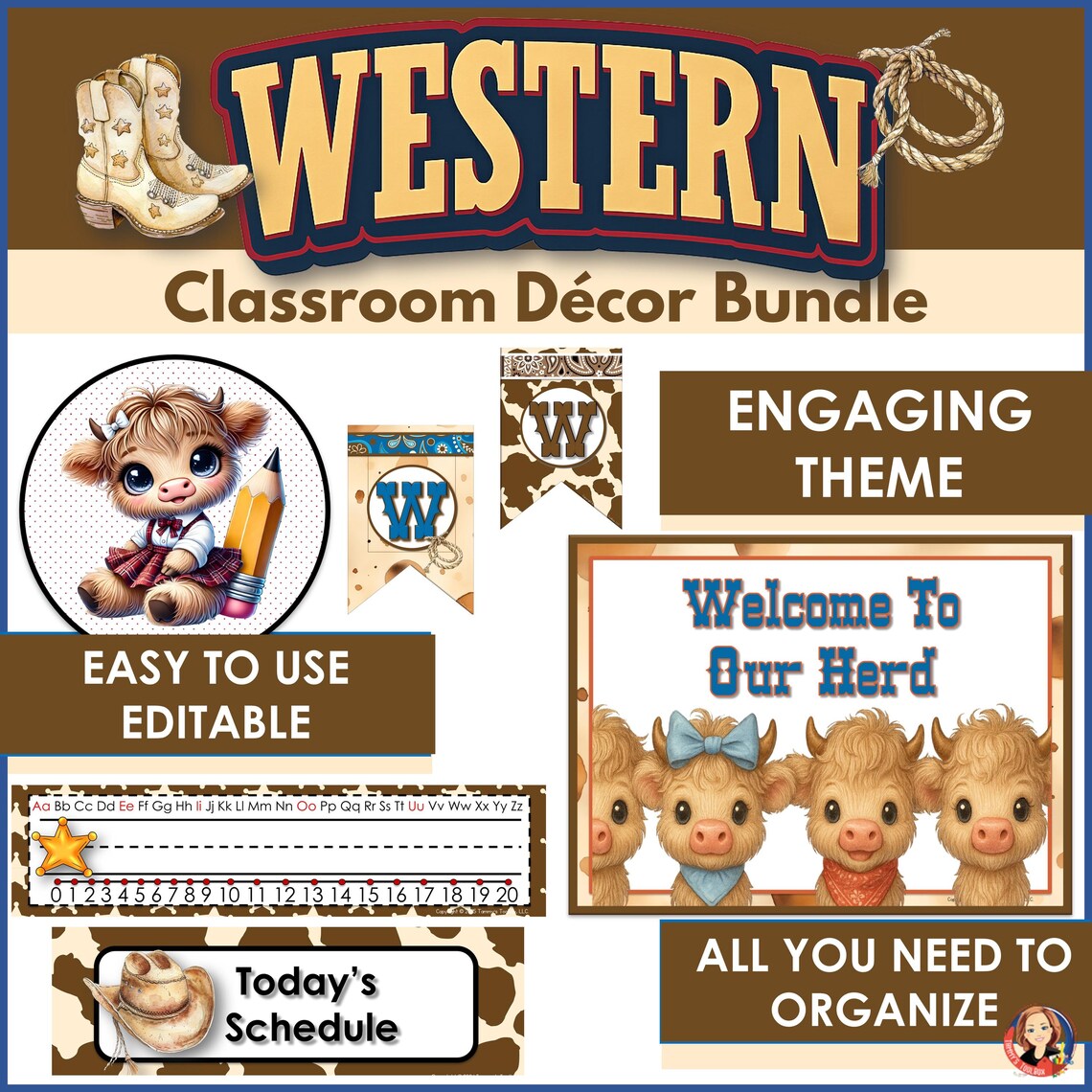Editable Wild Western Classroom Decor Bundle | Highland Cow Theme ...