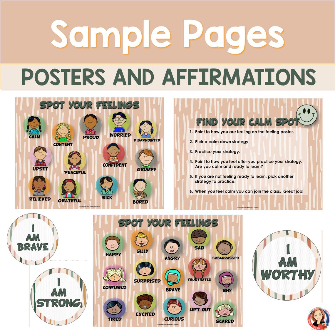 Boho Rainbow Calming Corner Kit With Strategies, Feelings Posters, and ...