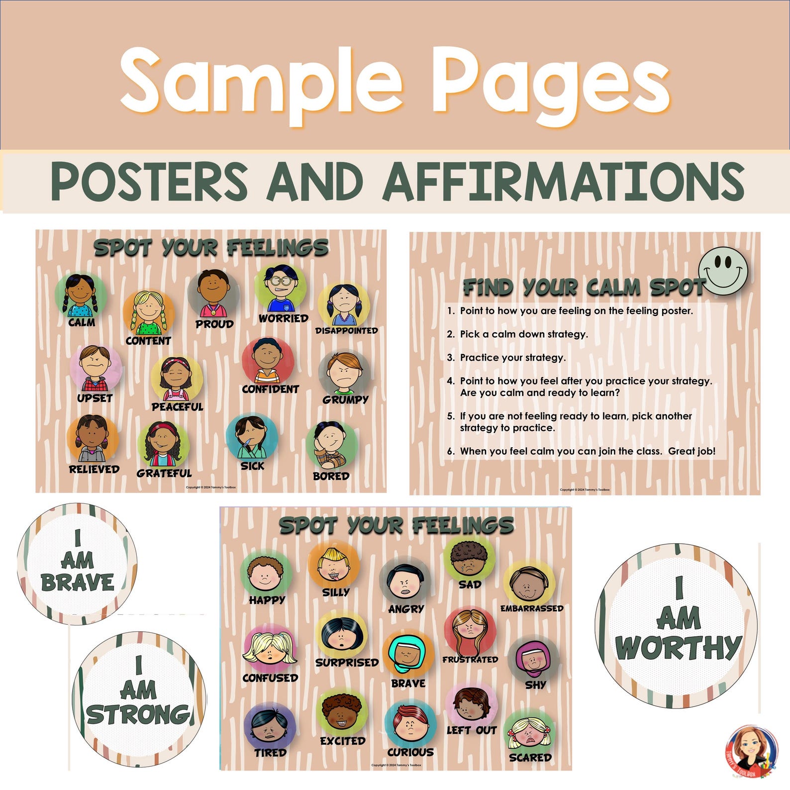 Boho Rainbow Calming Corner Kit With Strategies, Feelings Posters, and ...