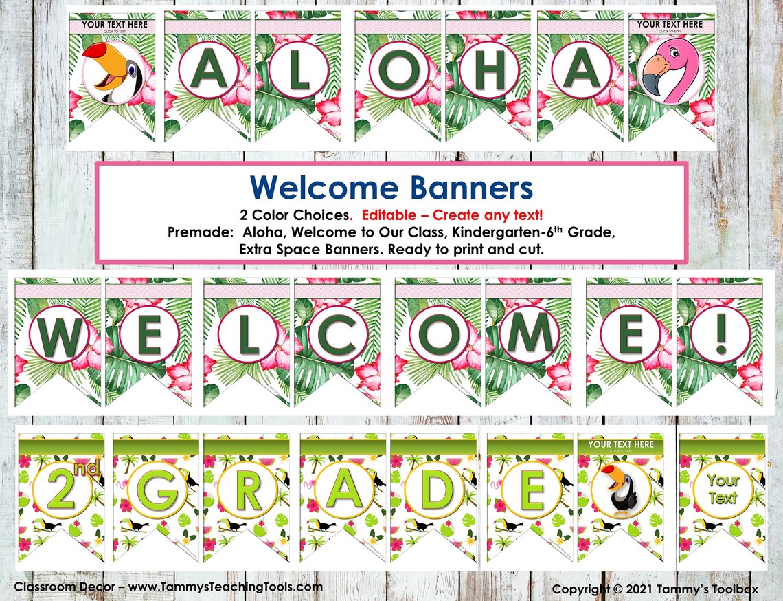 Tropical Classroom Decor Bundle Editable, Classroom Bulletin Board ...