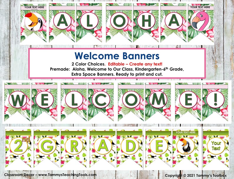 Tropical Classroom Decor Bundle Editable, Classroom Bulletin Board ...