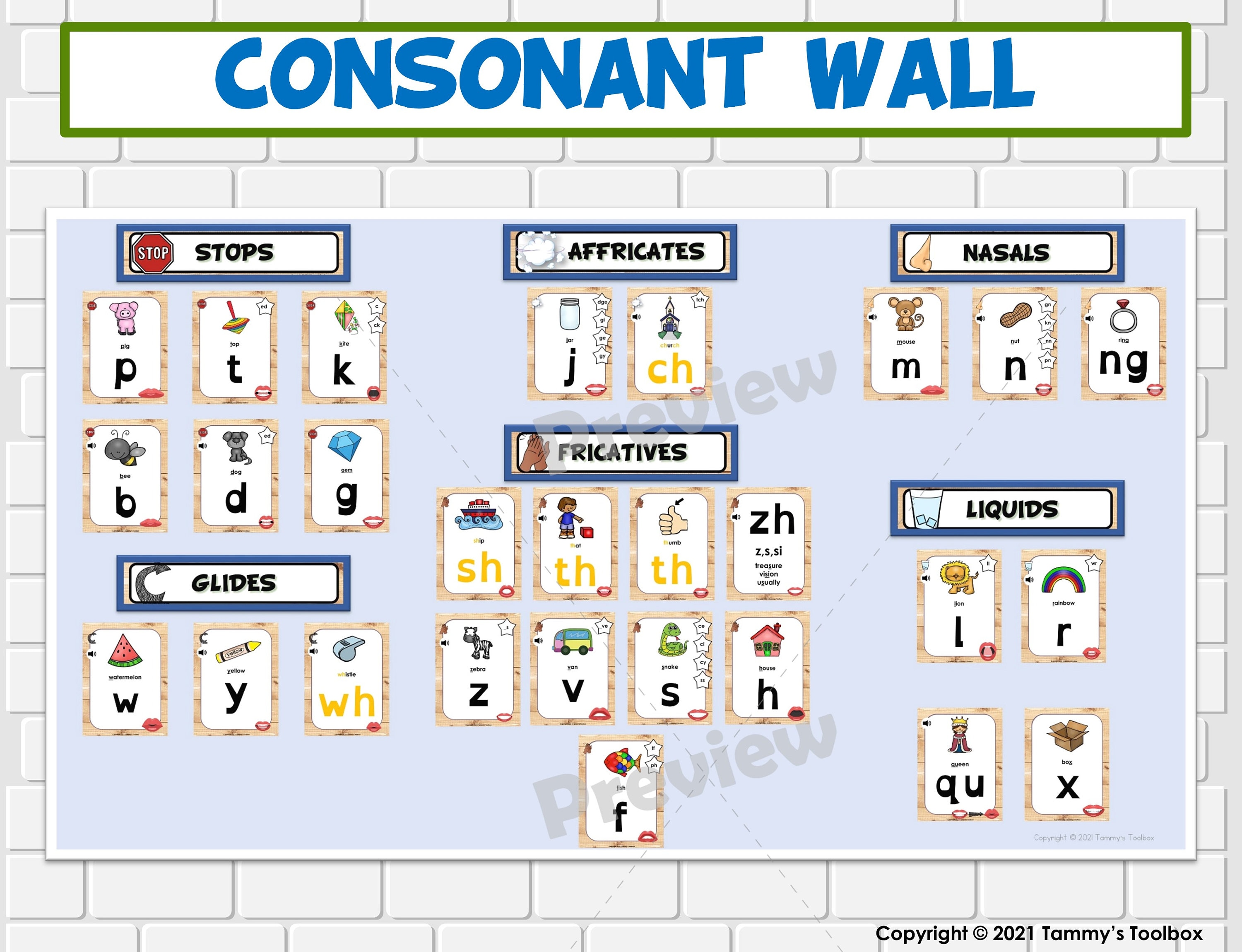 Sound Wall With Mouth Pictures Classroom Decor Kit in Rustic Wood ...