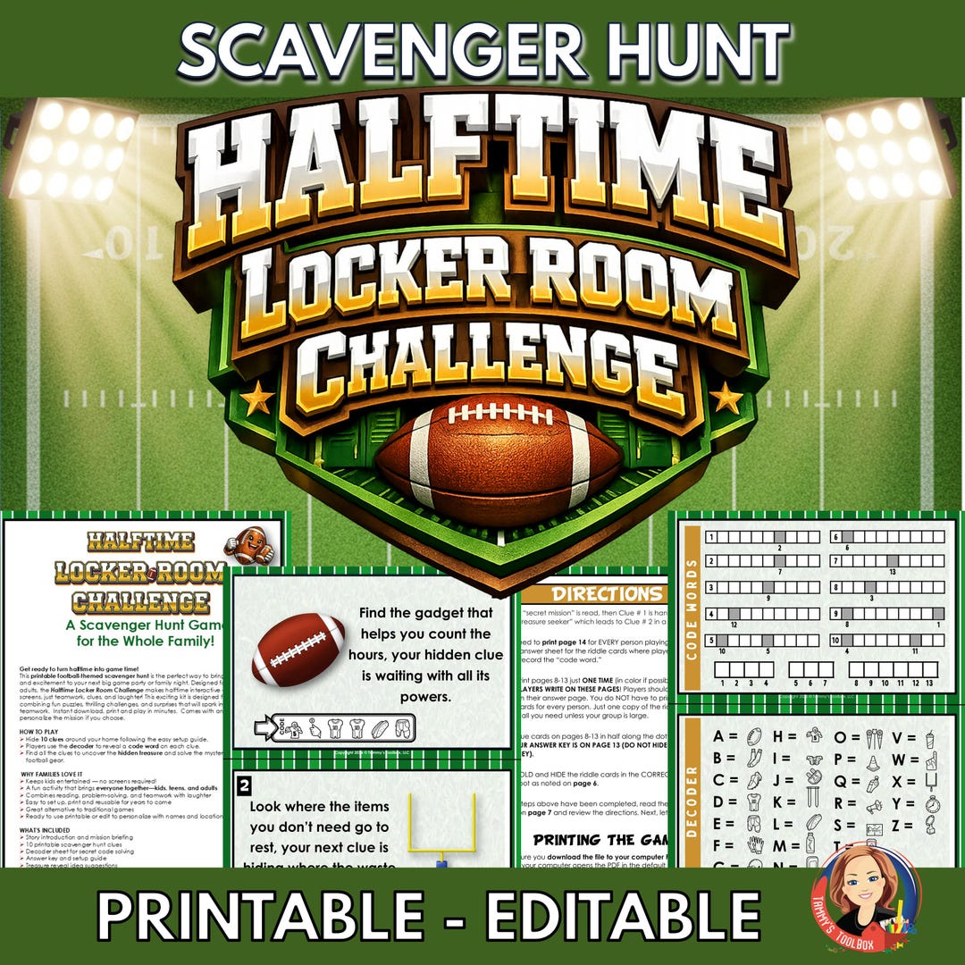 Halftime Locker Room Football Scavenger Hunt, Printable Puzzle Game for ...