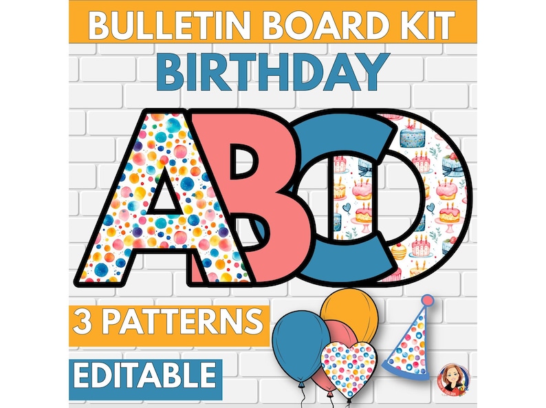 Editable Birthday Bulletin Board Kit – Birthday Party Classroom Decor ...