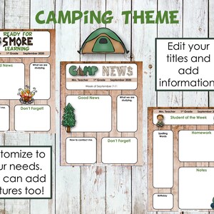 EDITABLE Camping Classroom Newsletter Templates, Rustic Classroom ...
