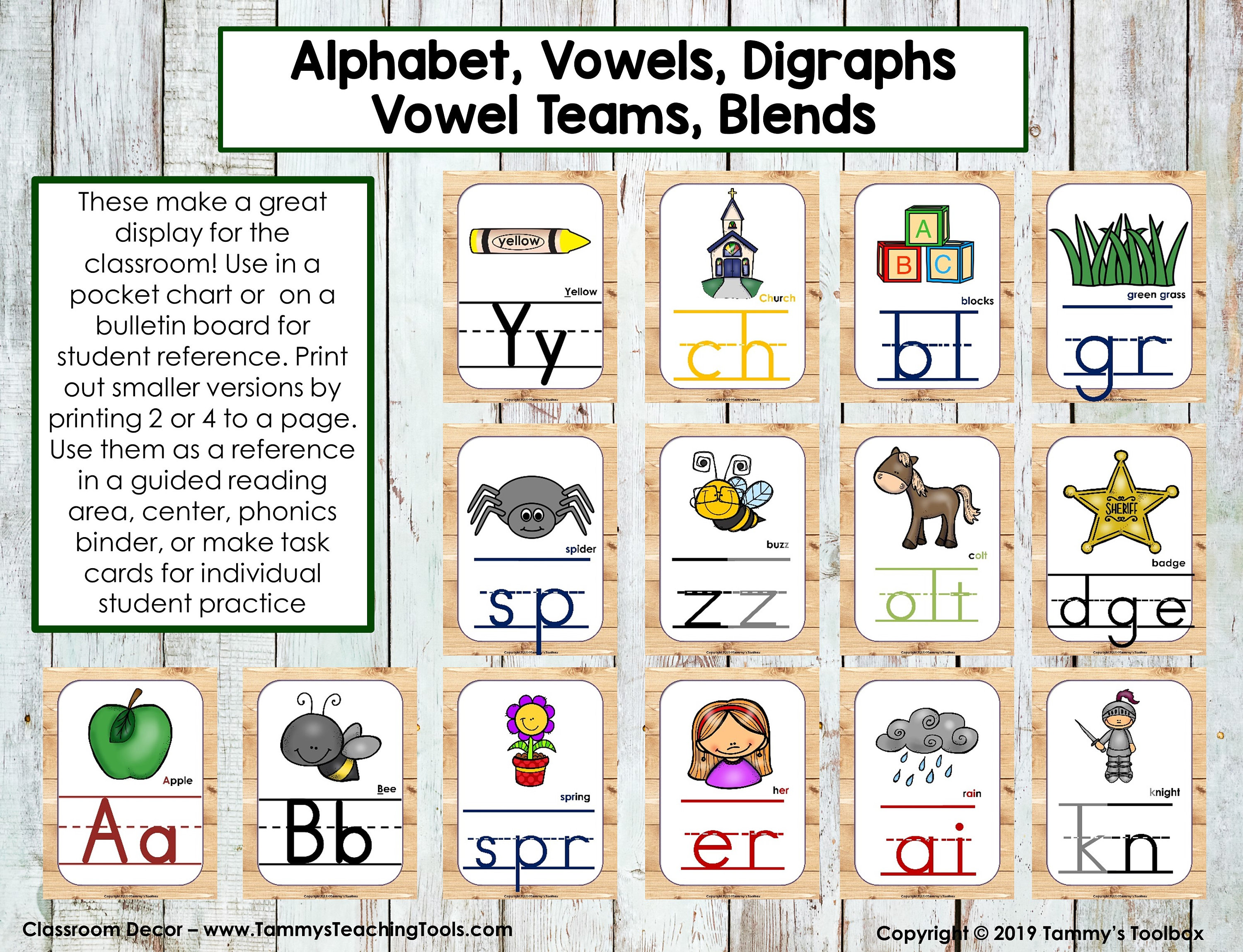 Alphabet Posters and Phonics Charts in Rustic Wood Camping Classroom ...
