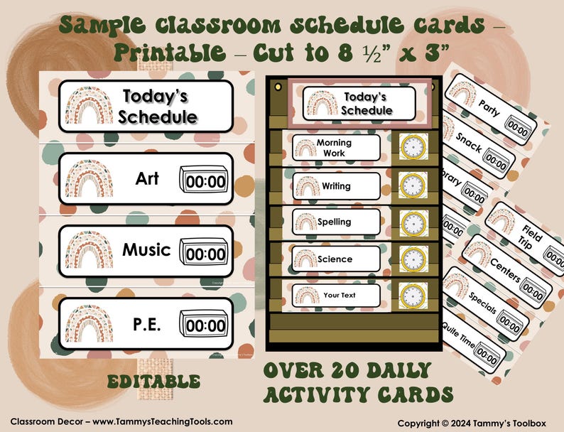 Boho Rainbow Classroom Schedule Cards, Editable Calming Boho Theme ...