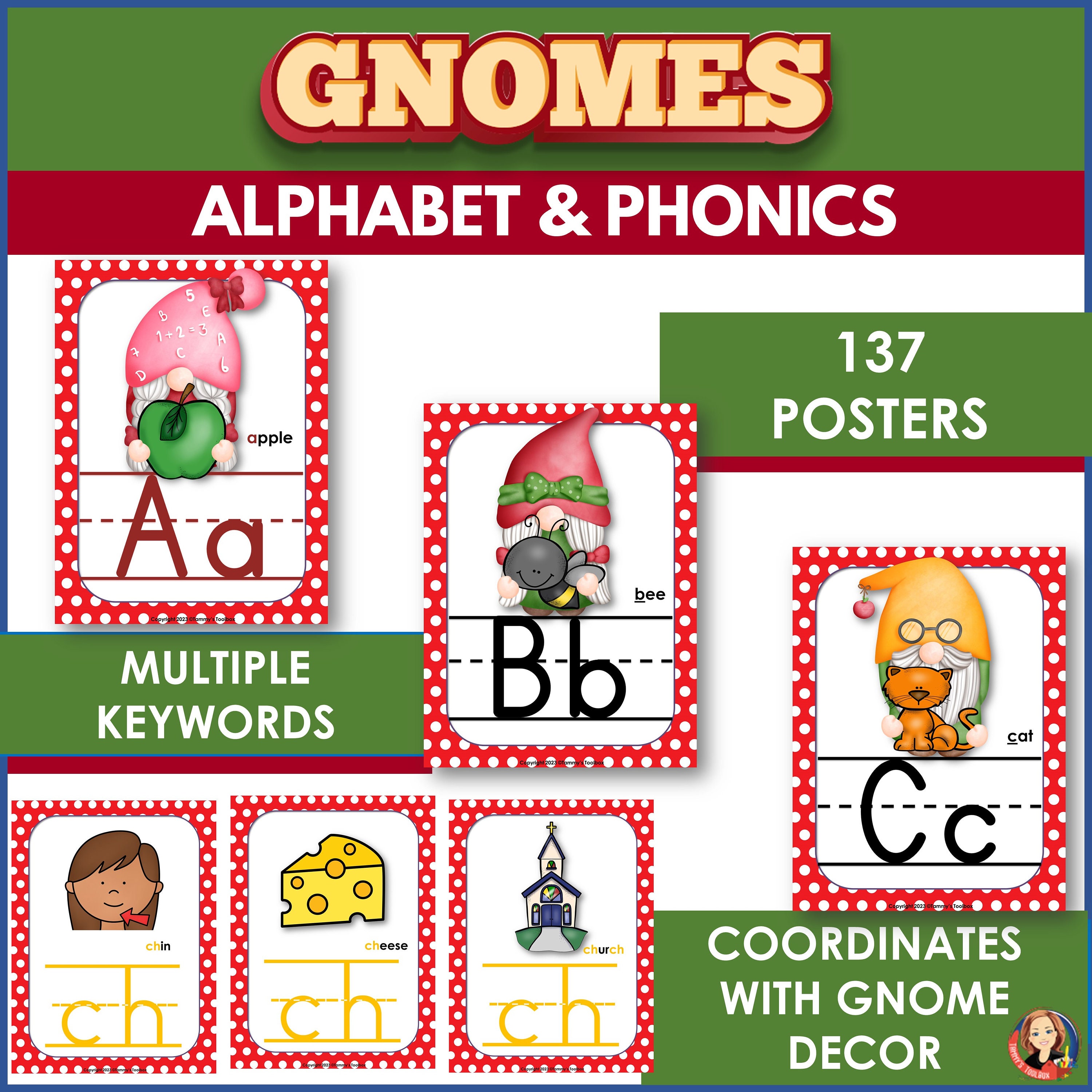 Gnome Theme Alphabet Posters and Phonics Charts, Gnome Classroom Decor ...