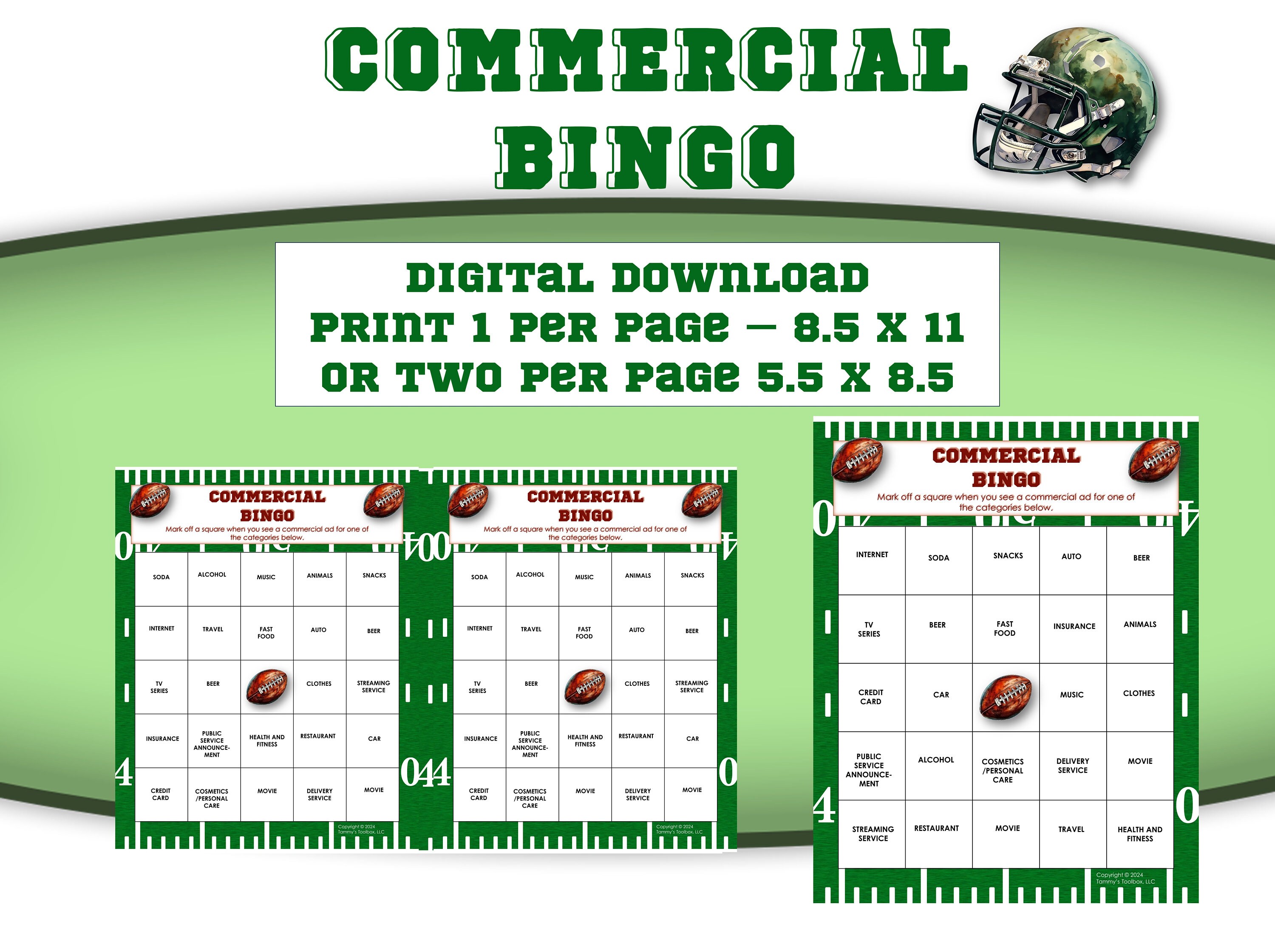 The Big Football Game Commercials Bingo, 30 Printable Bingo Game Cards ...