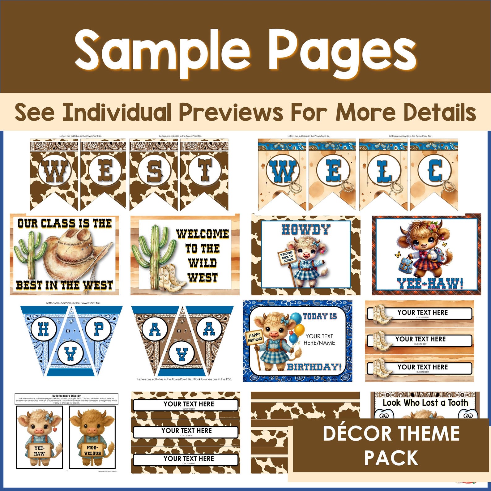 Editable Wild Western Classroom Decor Bundle | Highland Cow Theme ...