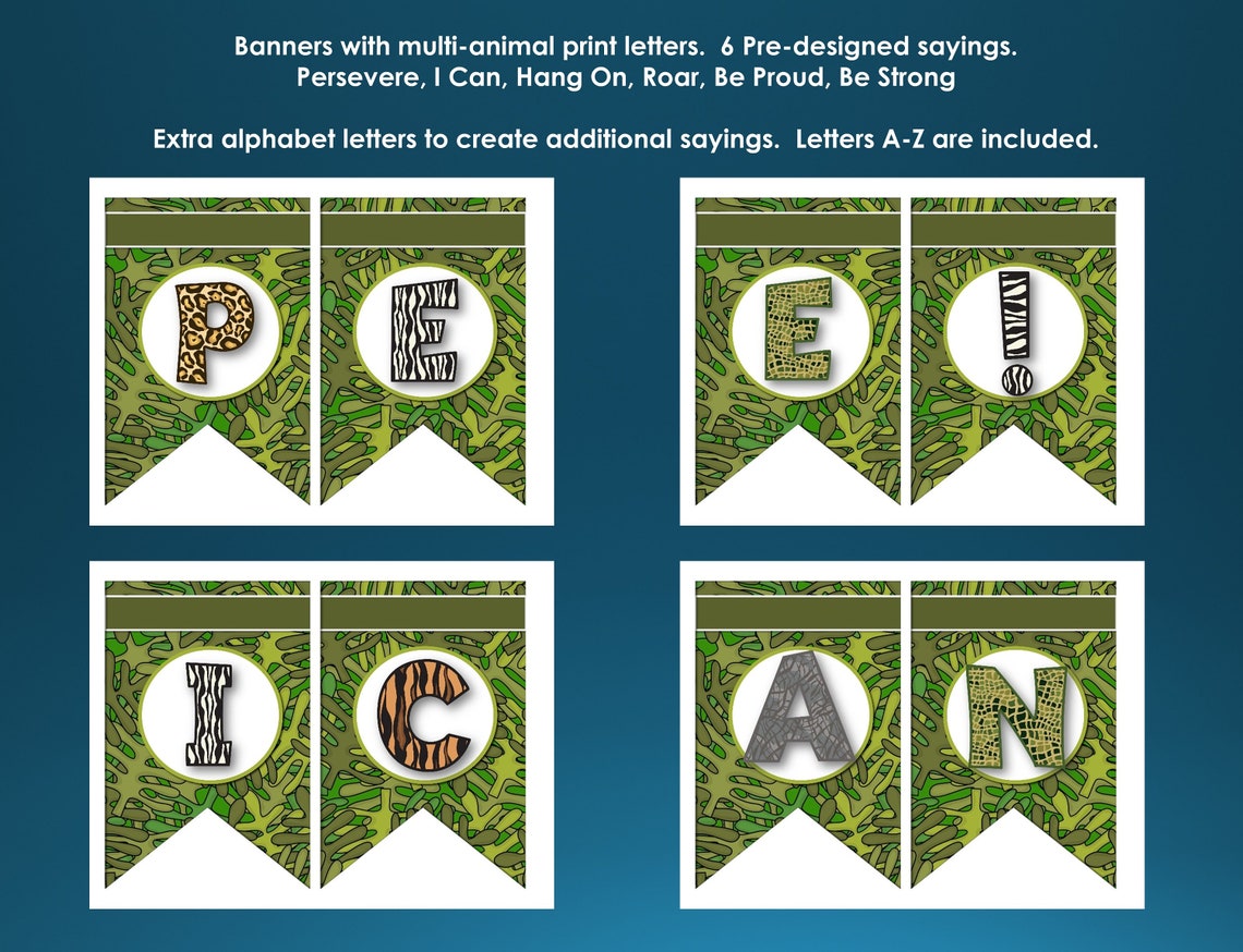 Jungle Safari Theme Classroom Decor Growth Mindset Banners, Bulletin ...