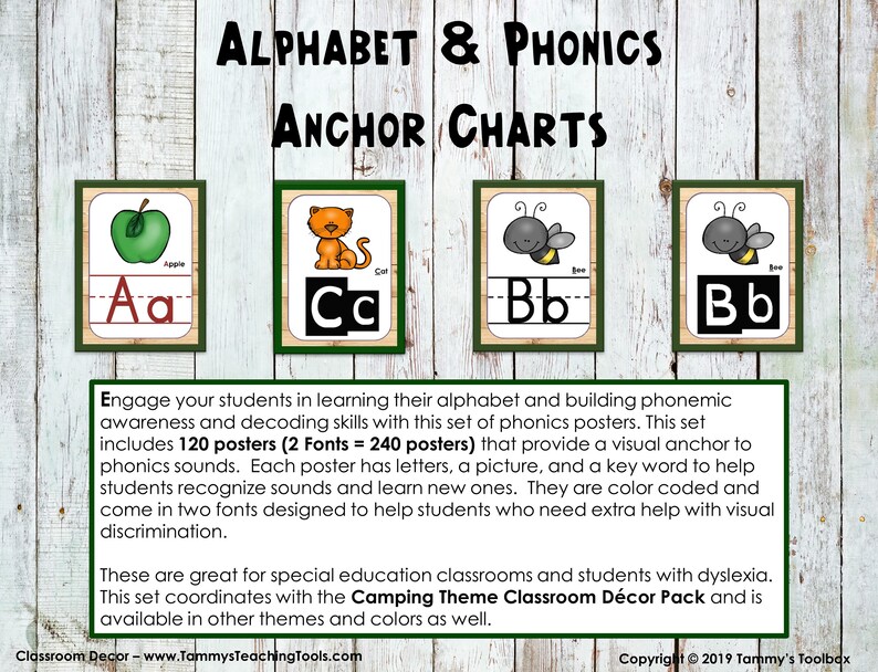 Alphabet Posters and Phonics Charts in Rustic Wood / Camping - Etsy
