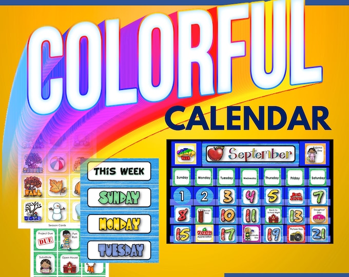 Happy Brights Calendar | Pocket Chart | Bright Classroom Decor - Etsy ...
