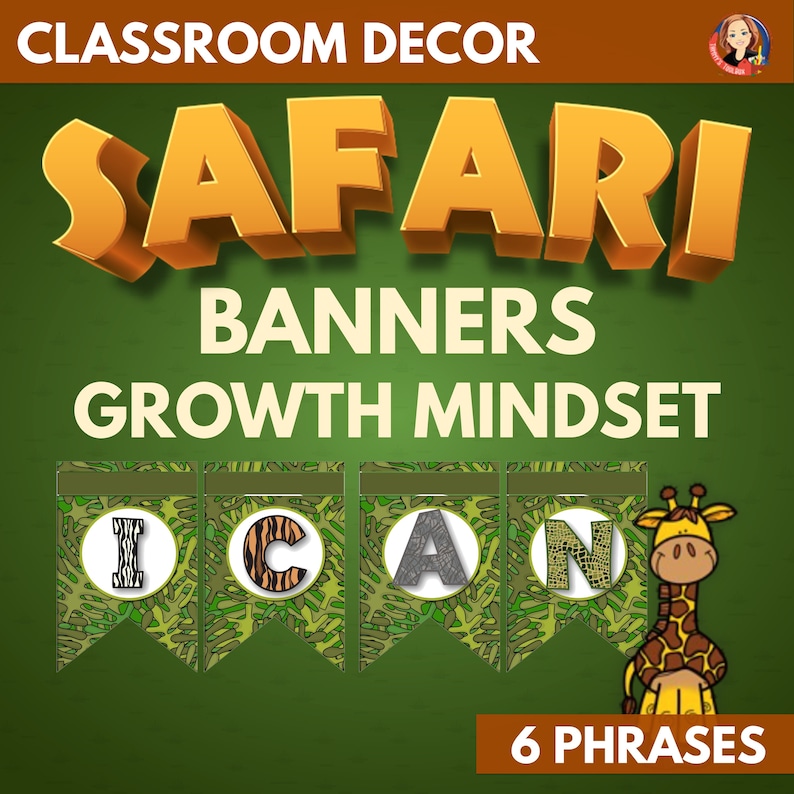 Jungle Safari Theme Classroom Decor Growth Mindset Banners, Bulletin ...