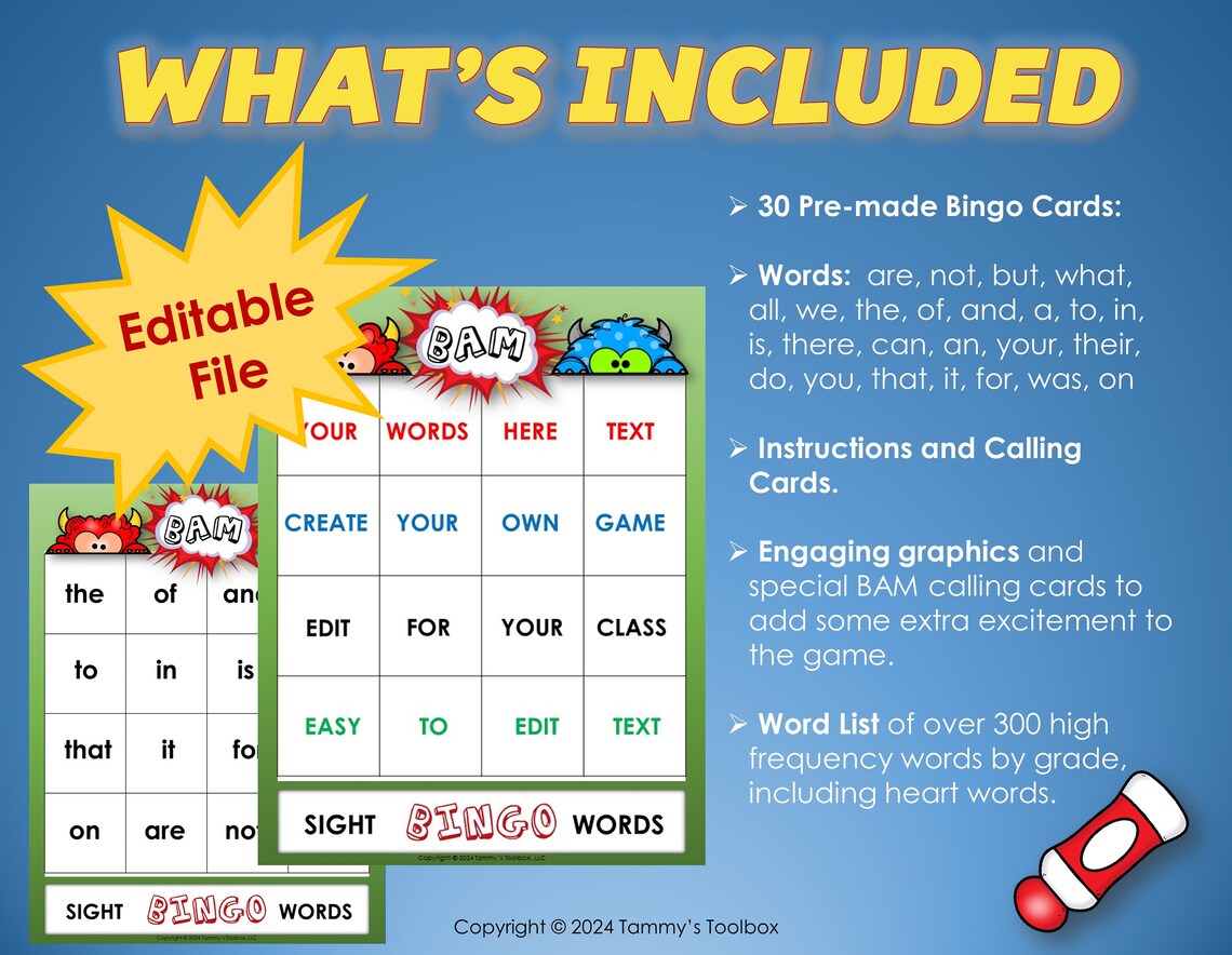 Editable Sight Word Bingo Game Set for High-frequency Words - 30 Unique ...