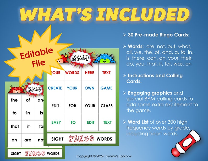 Editable Sight Word Bingo Game Set for High-frequency Words - 30 Unique ...