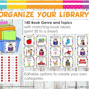 Classroom Library Book Bin Labels in Bright Polka Dots Classroom Decor ...