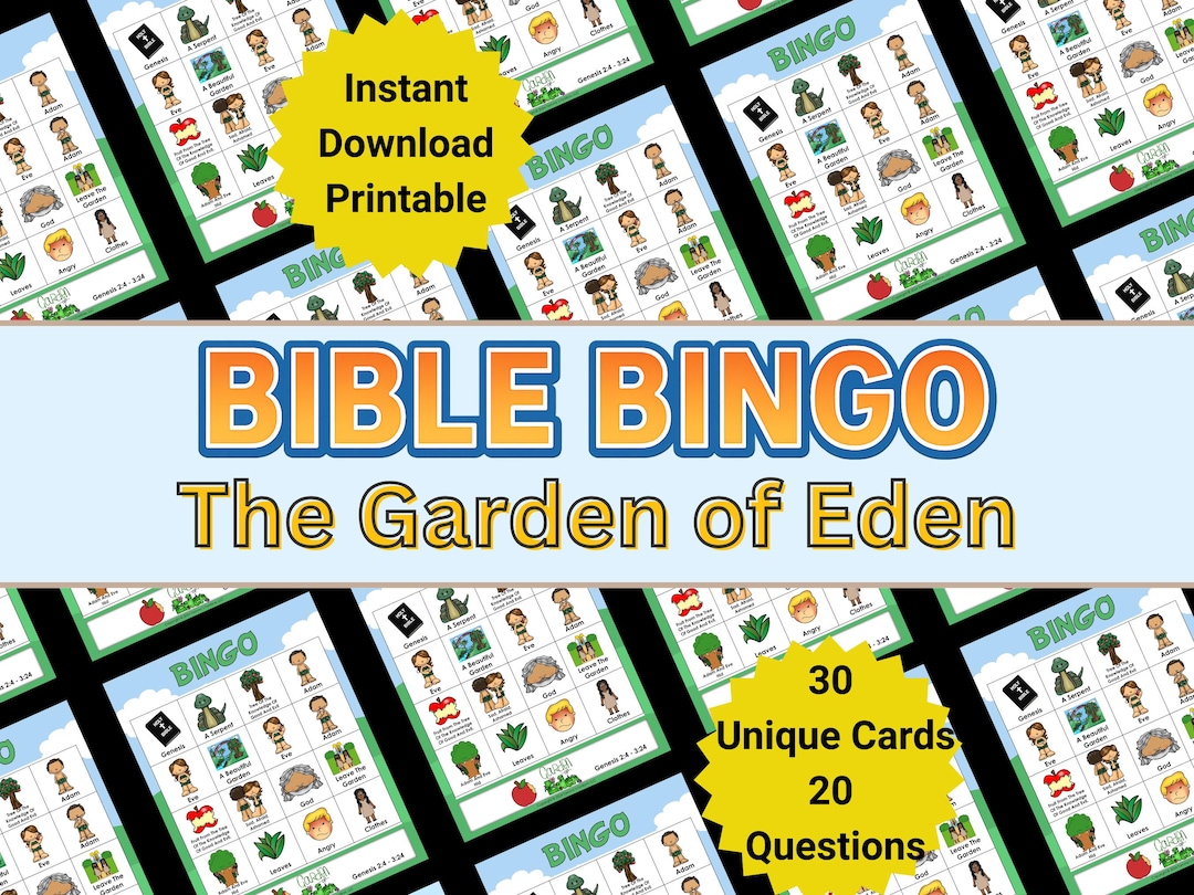 Bible Bingo, Bible Lesson Review Game for Kids, the Garden of Eden ...