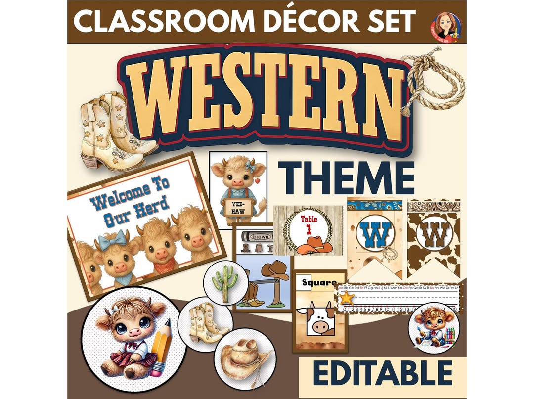 Western Classroom Decor Bundle With Highland Cows | Editable Bulletin ...