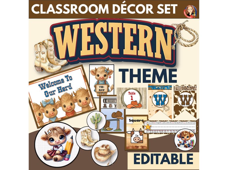 Western Classroom Decor Bundle With Highland Cows | Editable Bulletin ...