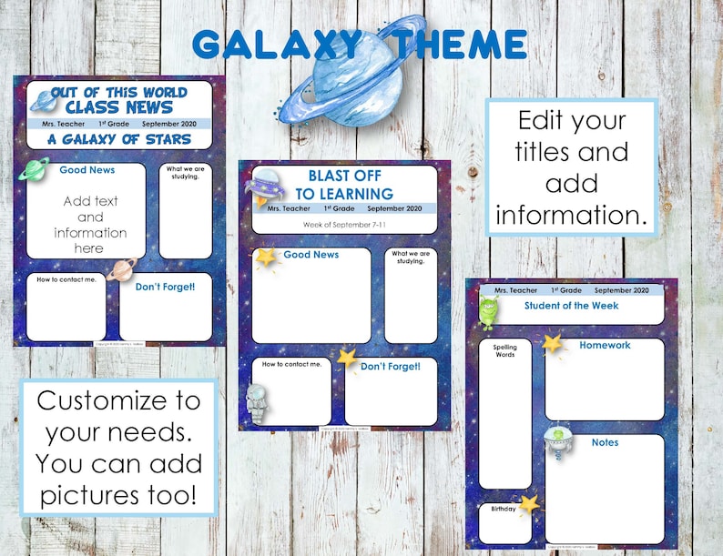 Galaxy Outer Space Classroom Classroom Newsletter Templates, Printable ...