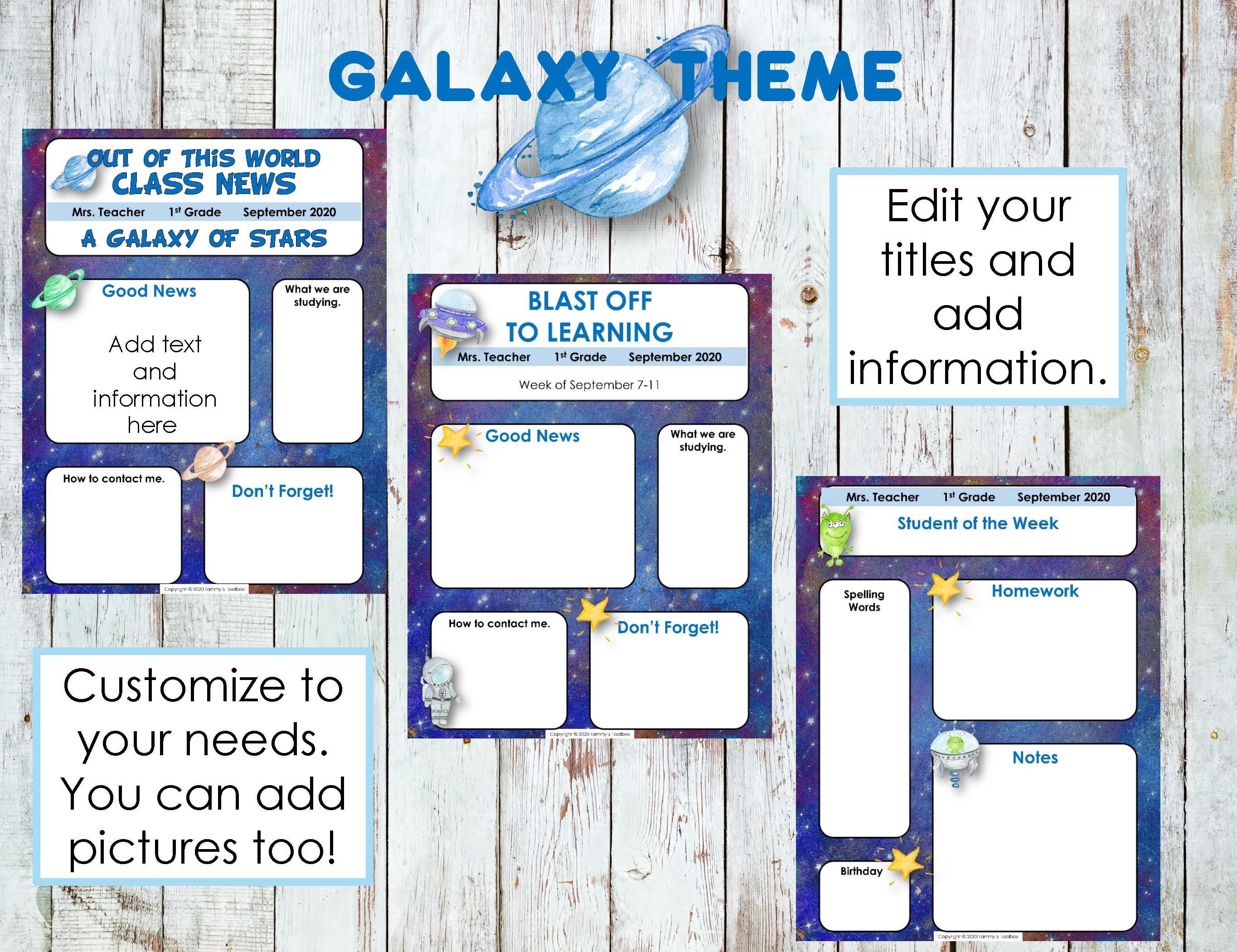 Galaxy Outer Space Classroom Classroom Newsletter Templates, Printable ...