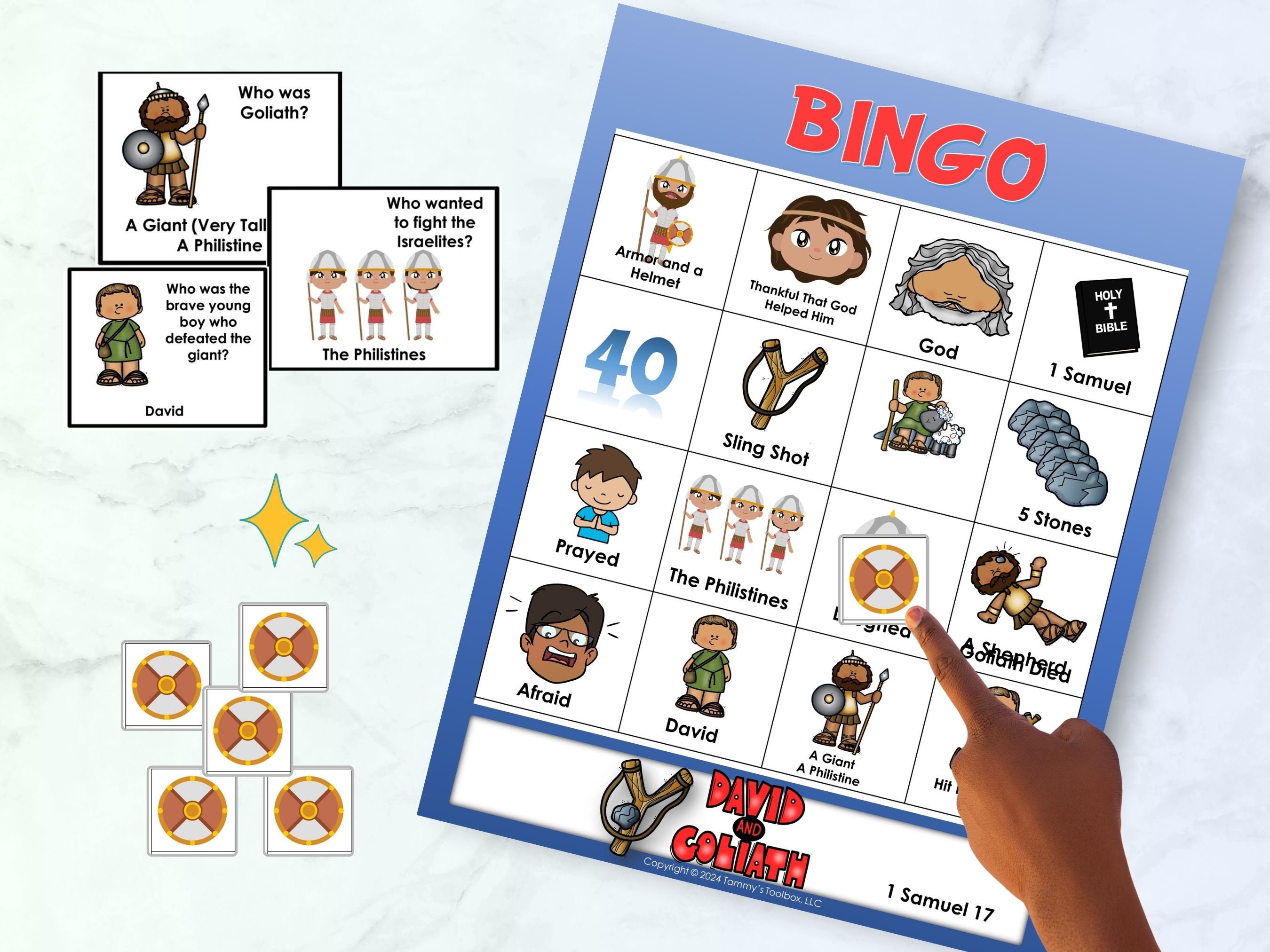 Bible Bingo, Bible Lesson Review Game for Kids, David and Goliath ...