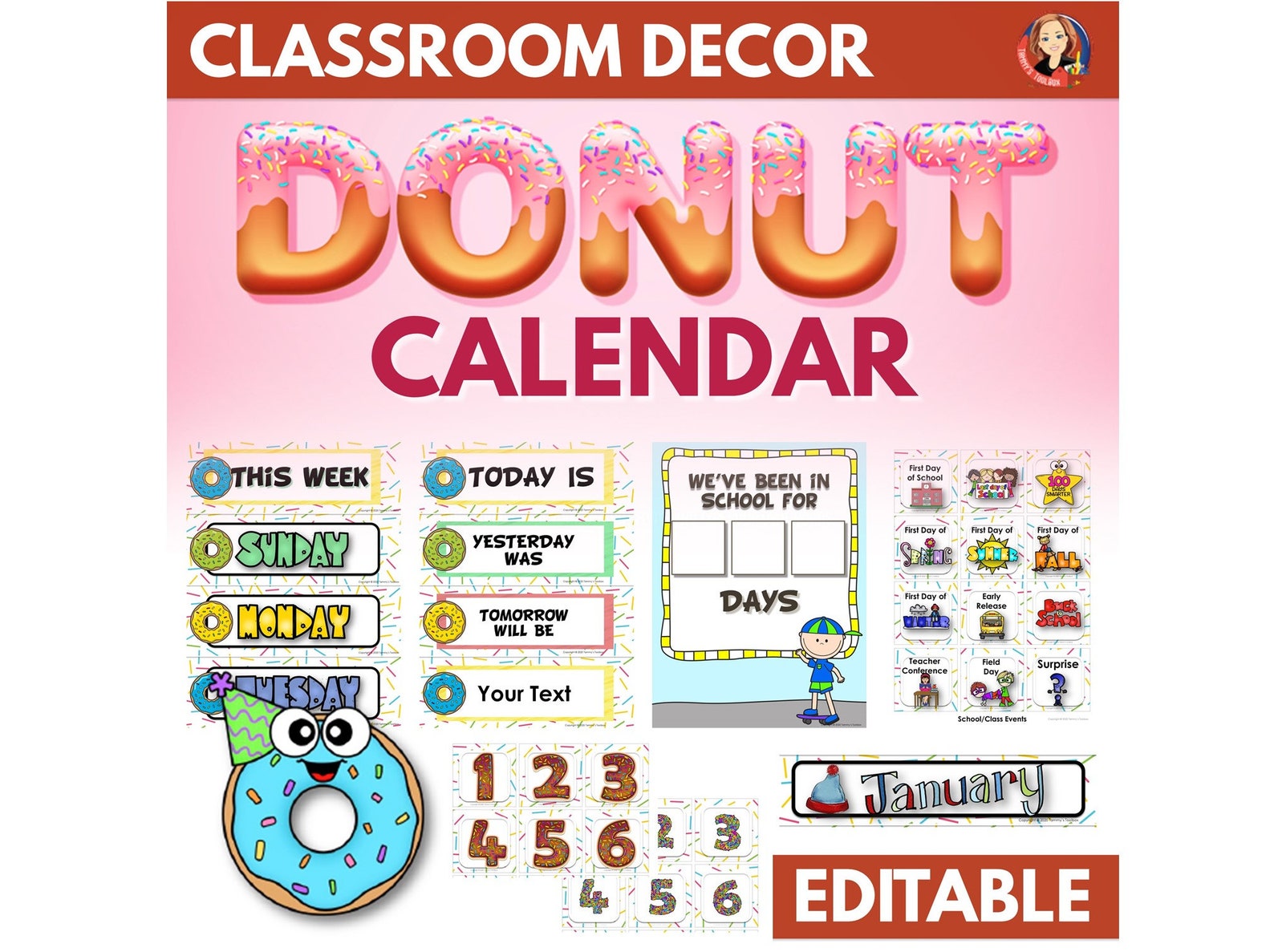 Editable Classroom Calendar in Donut Theme, Donut Classroom Decor ...