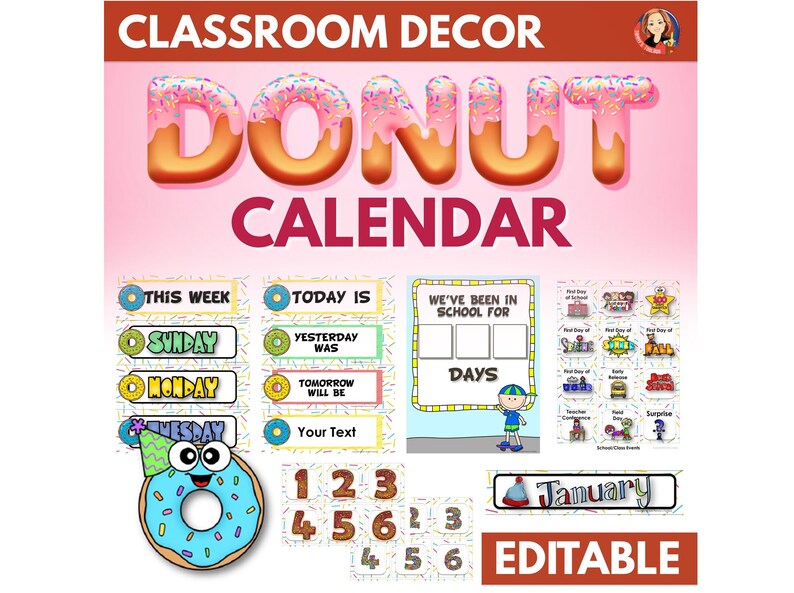 Editable Classroom Calendar in Donut Theme, Donut Classroom Decor ...