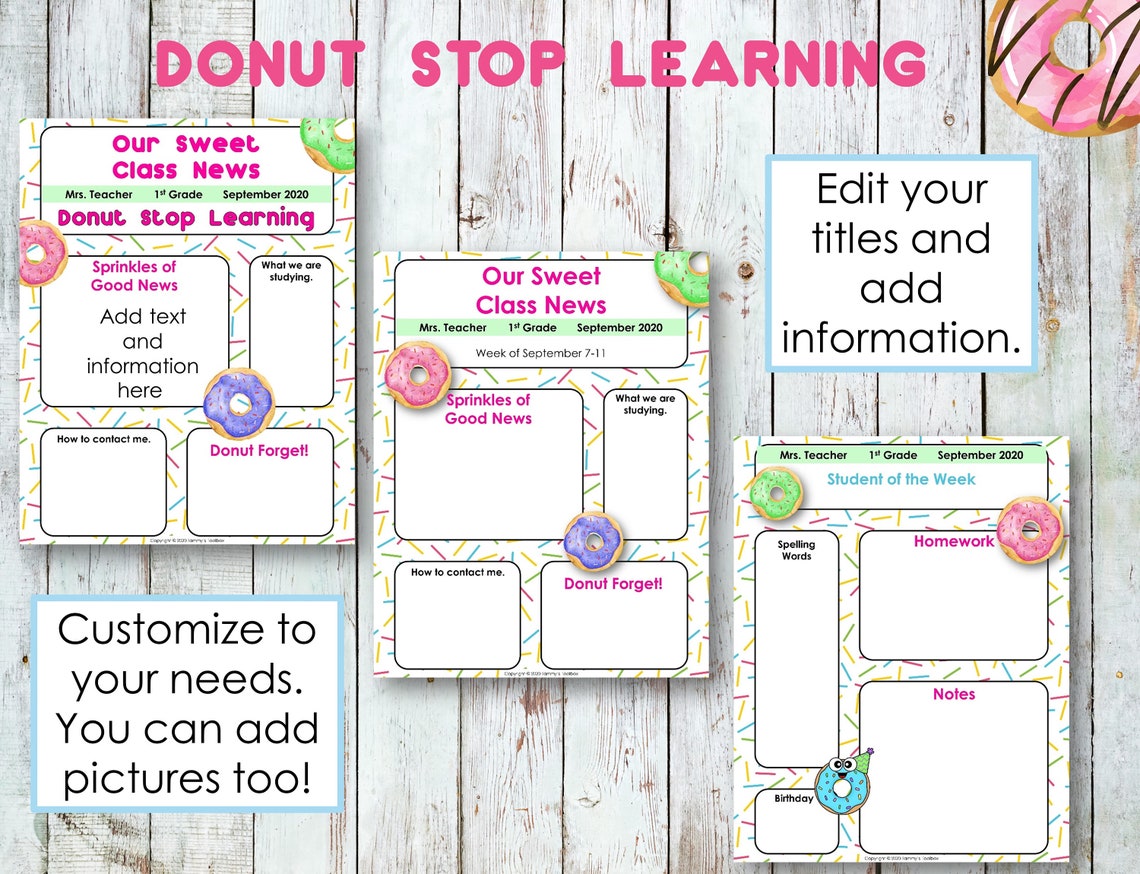Digital and Printable Classroom Newsletter Templates in Donut - Etsy