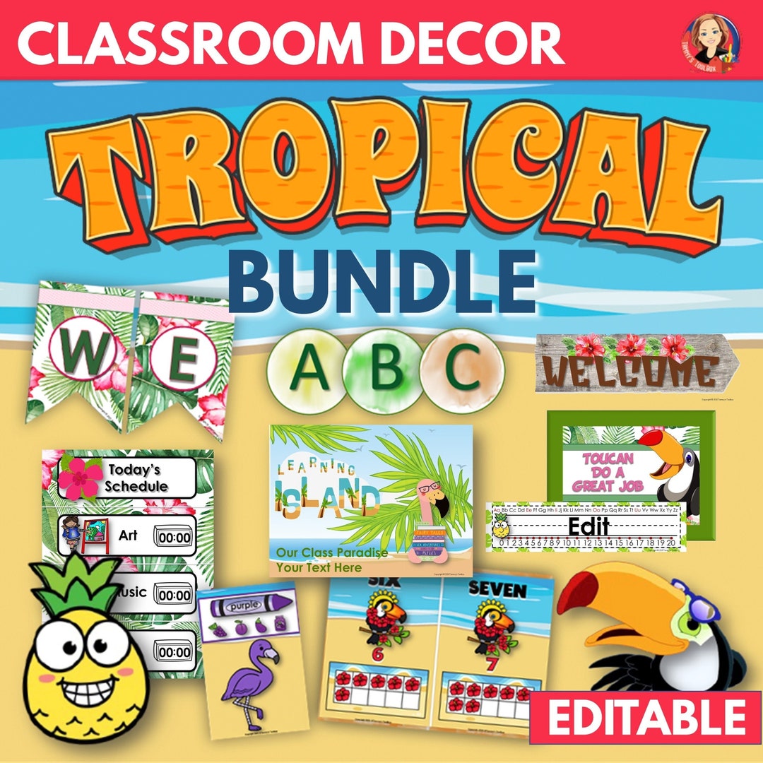 Tropical Classroom Decor Bundle Editable - Etsy