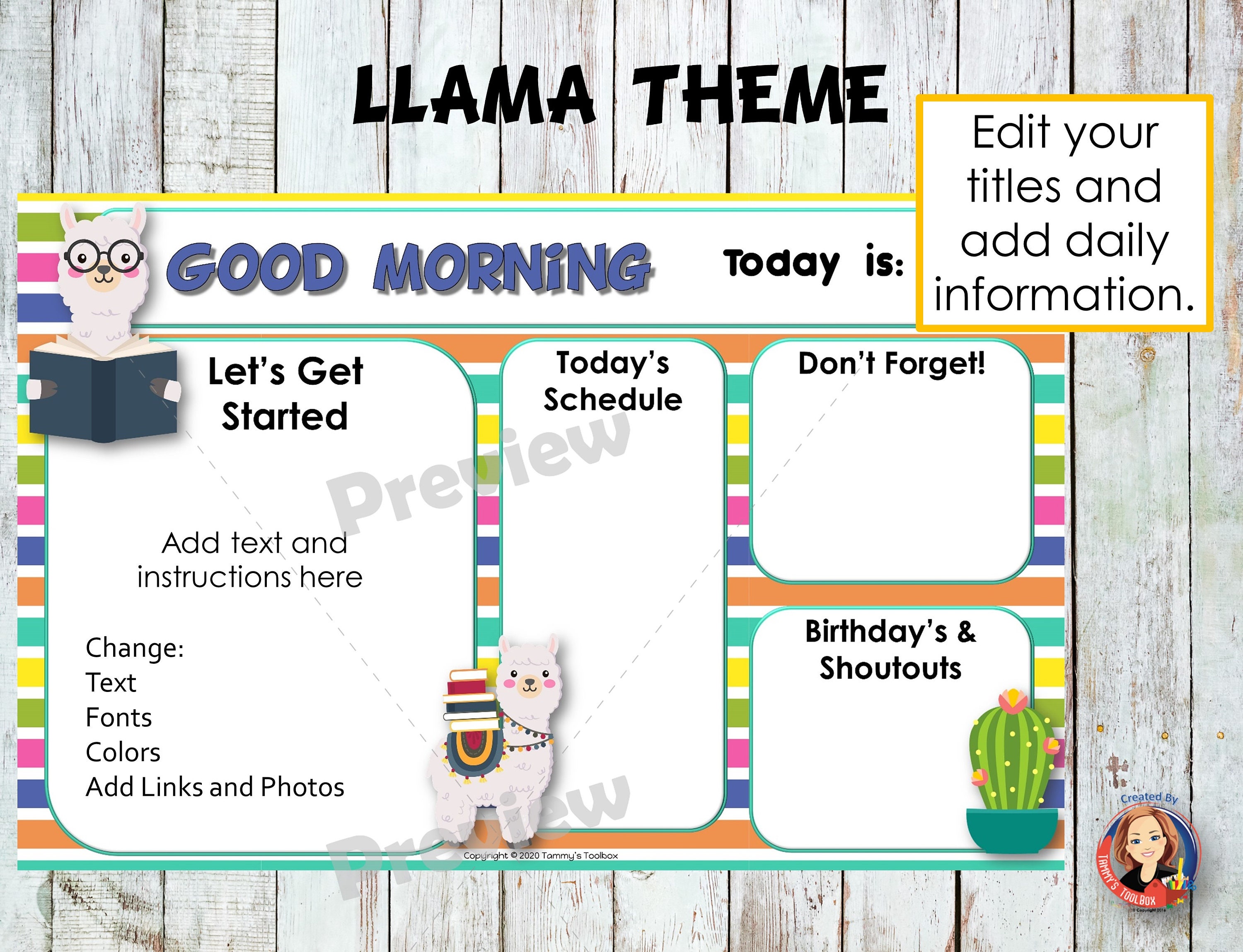 Llama Theme Morning Meeting Slides, Llama Classroom Decor Editable ...
