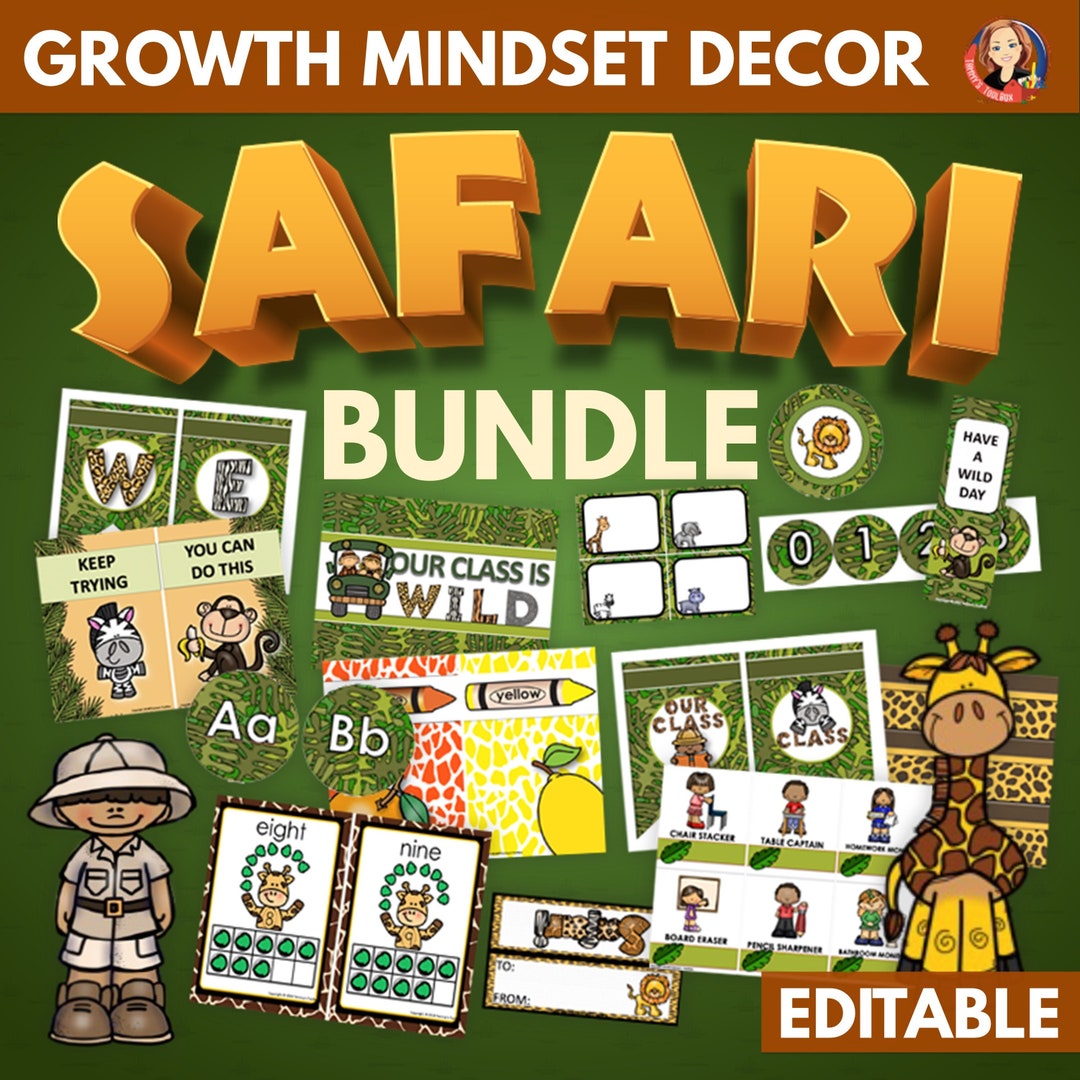 Classroom Decor Growth Mindset Jungle Safari Editable Bundle - Etsy ...