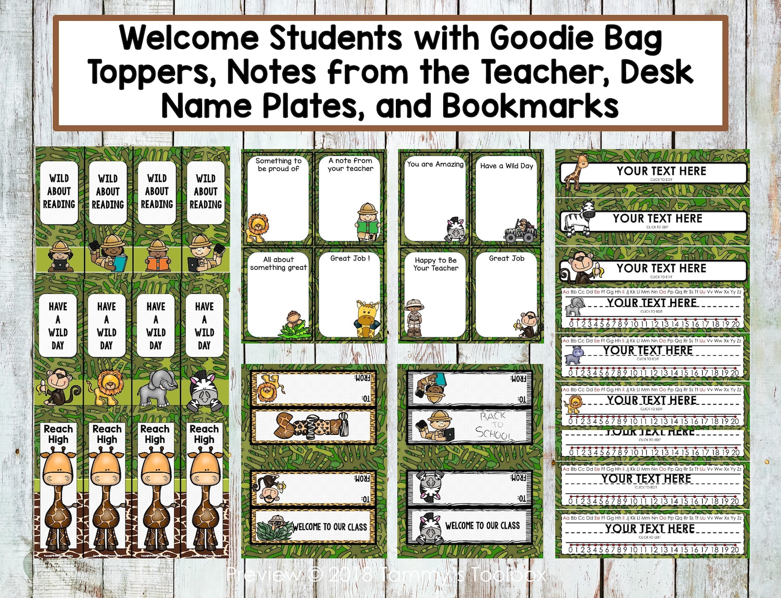 Jungle Safari Theme Classroom Decor Growth Mindset Editable Bundle ...