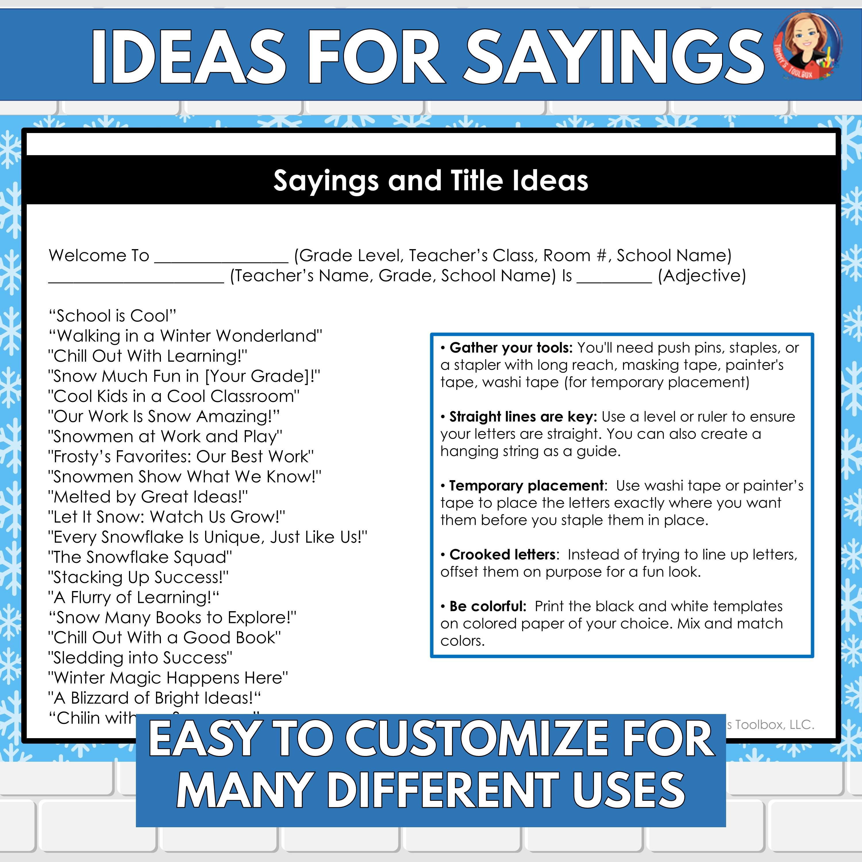 Printable Winter Bulletin Board Kit, Snowman Bulletin Board Letters ...