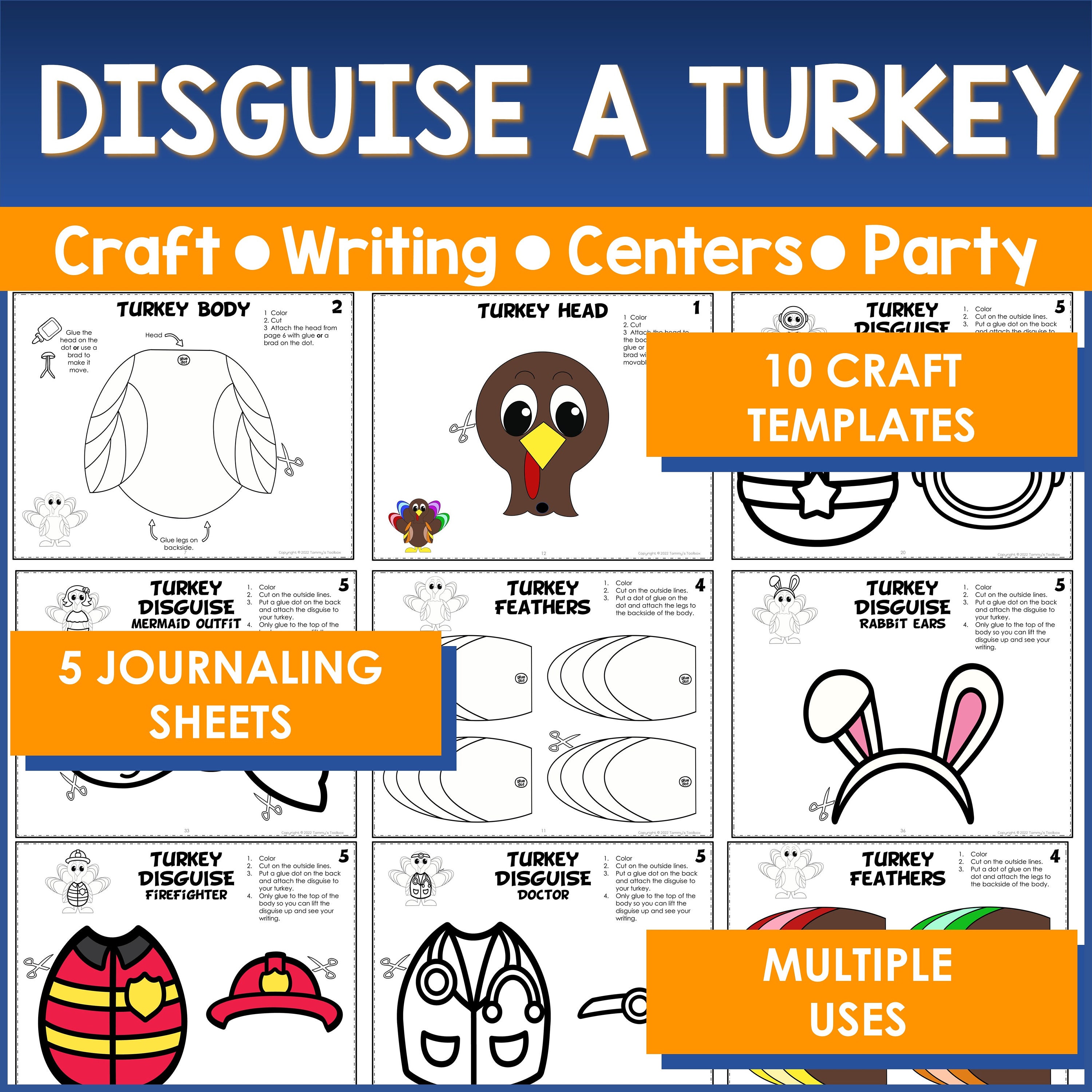 Disguise a Turkey Craft, Thanksgiving Craft Kit, and Writing Activities ...