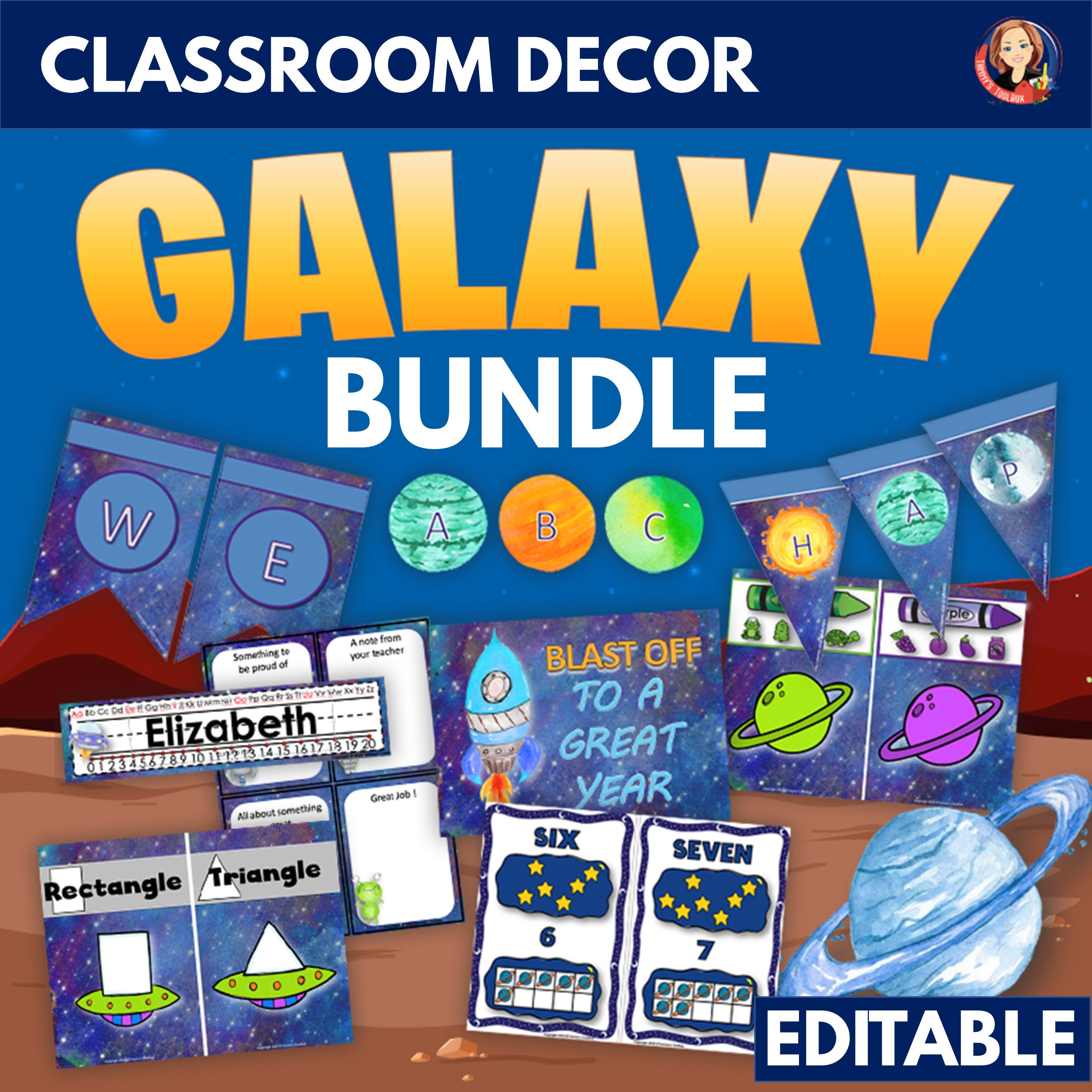 Galaxy Outer Space Classroom Decor Bundle Editable, Printable Space ...