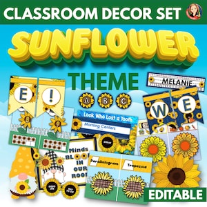 Sunflower Classroom Decor Set Editable, Sunflower Bulletin Board ...