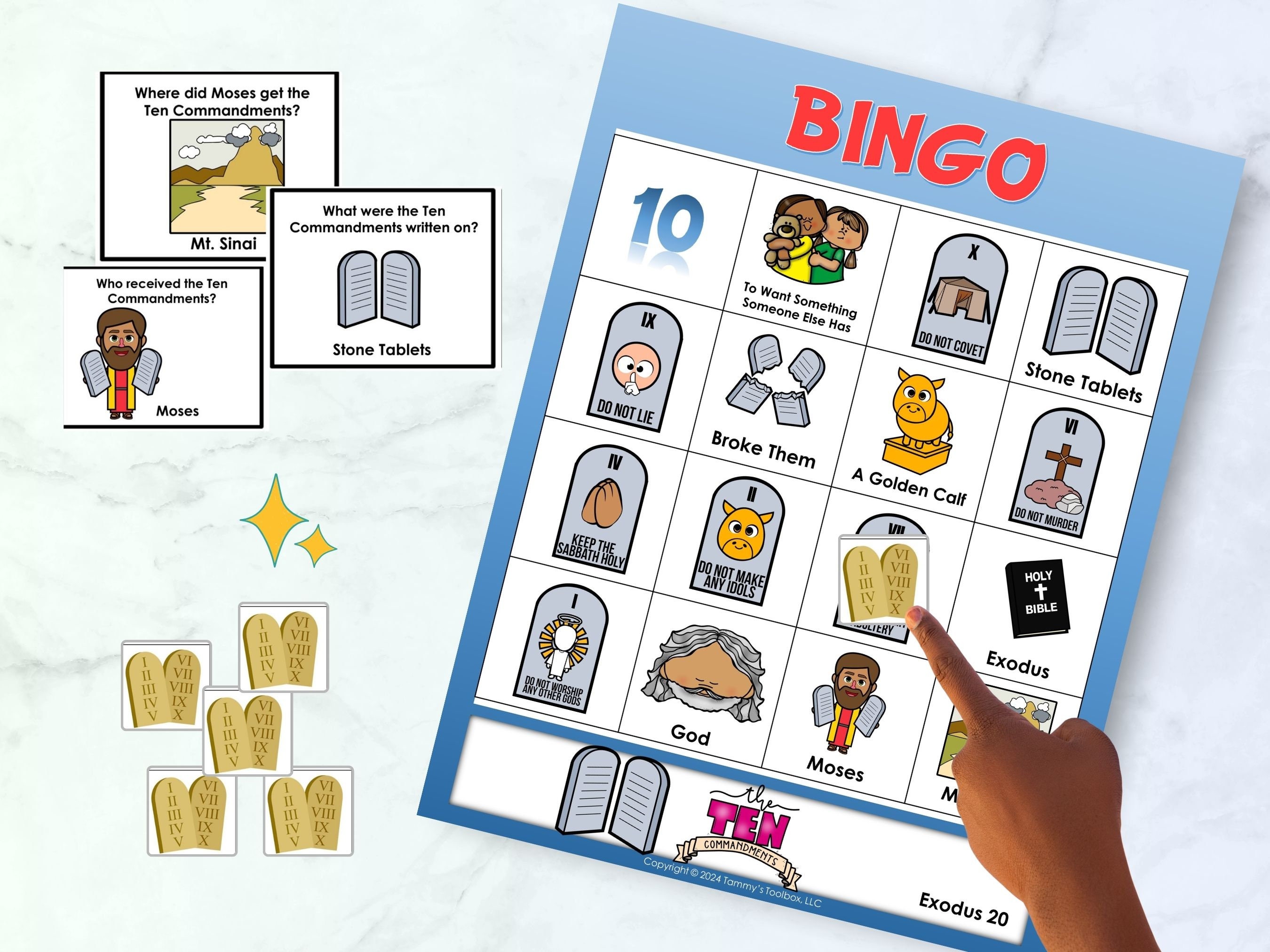 Bible Bingo, Bible Lesson Review Game for Kids, the Ten Commandments ...
