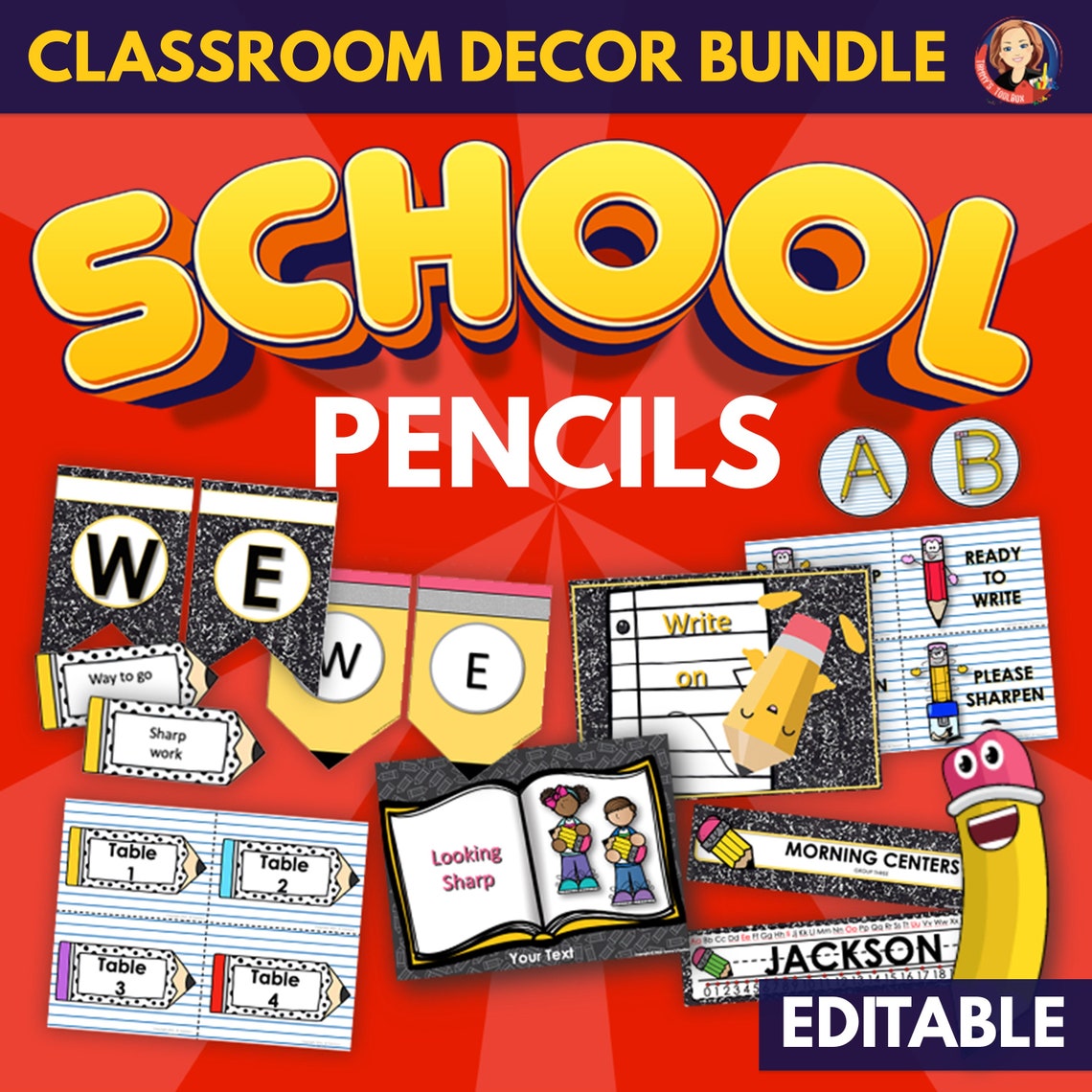 Classroom Decor Bundle in Pencil Theme Editable - Etsy