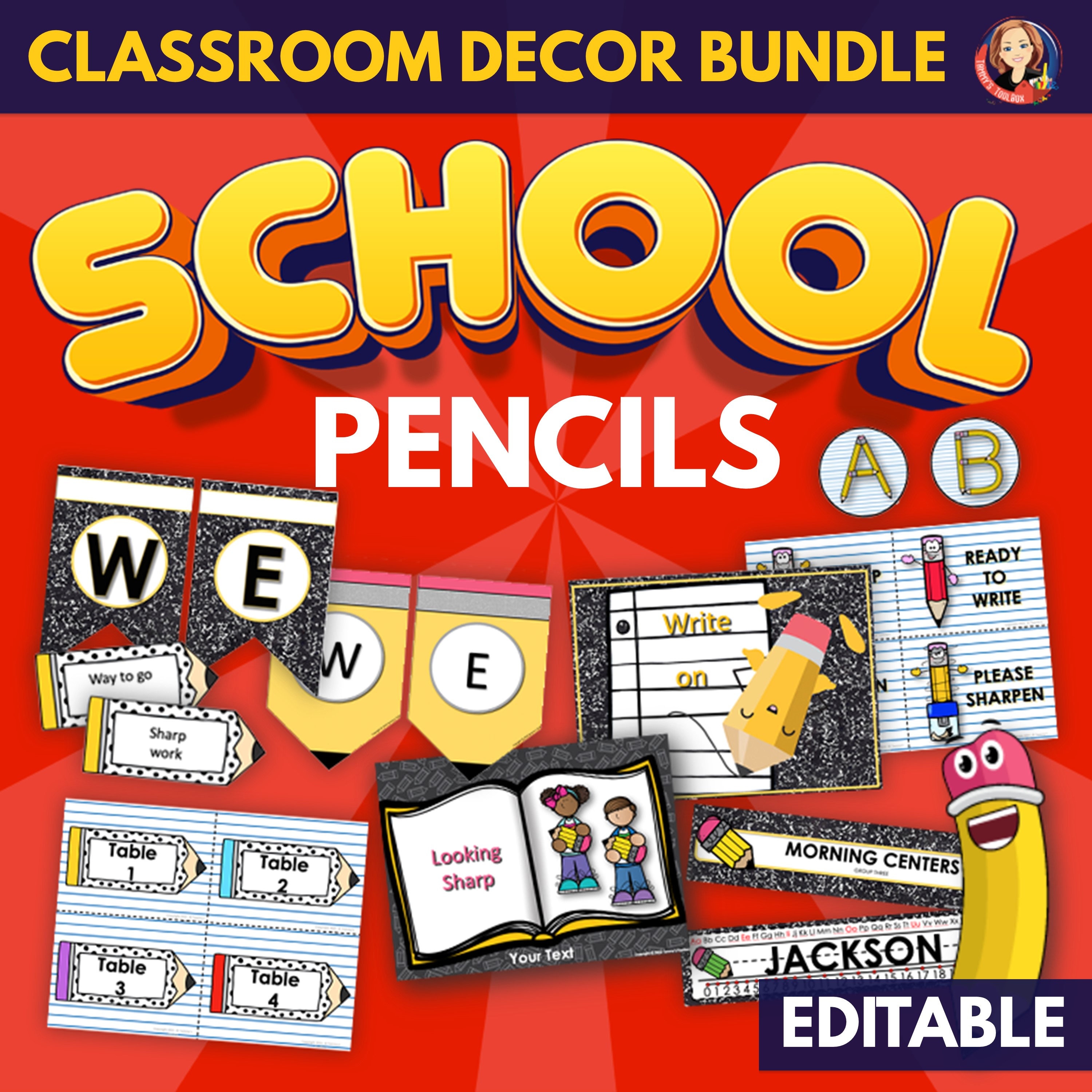 Classroom Decor Bundle in Pencil Theme Editable, Back to School ...