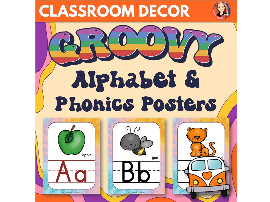 Alphabet Anchor Charts and Phonics Posters in Retro Groovy Theme ...