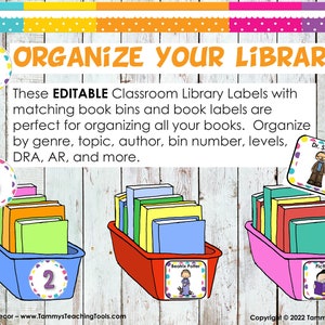 Classroom Library Book Bin Labels in Bright Polka Dots Classroom Decor ...