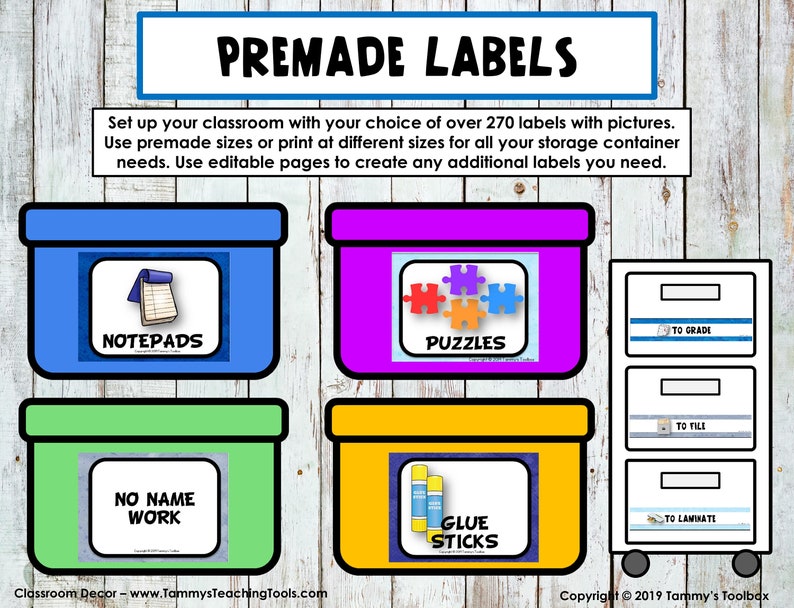 Classroom Supply and Organization Labels in Watercolor Blues Theme ...